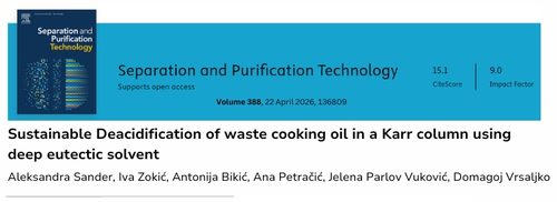 Objavljen znanstveni rad u časopisu Separation and Purification Technology - Vijesti - FKIT e ...